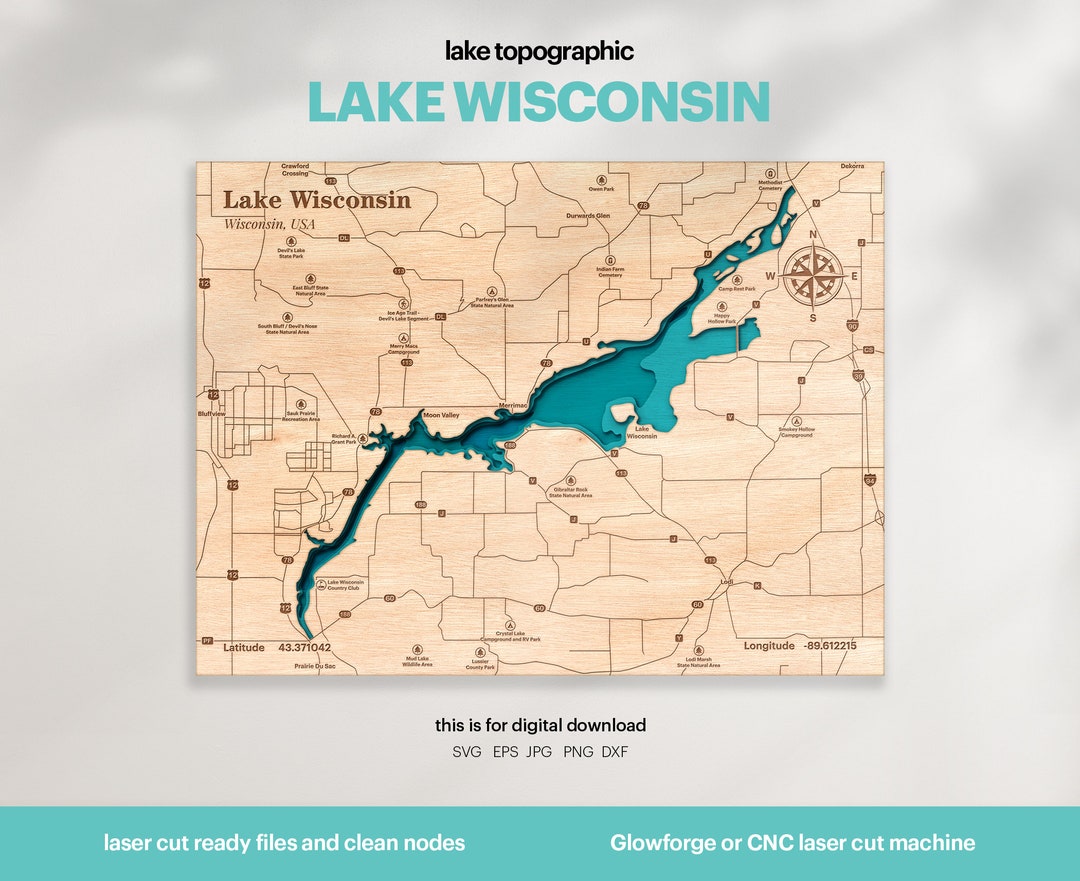 Lake House Decor, Wisconsin Lake Map SVG, Wood Wall Decor Gift ...