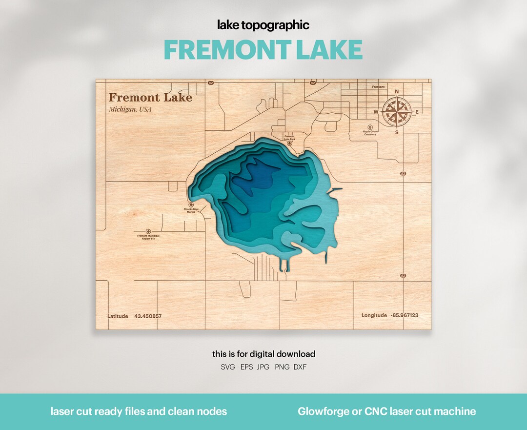Lake House Decor, Fremont Lake Map SVG, Wood Wall Decor Gift ...
