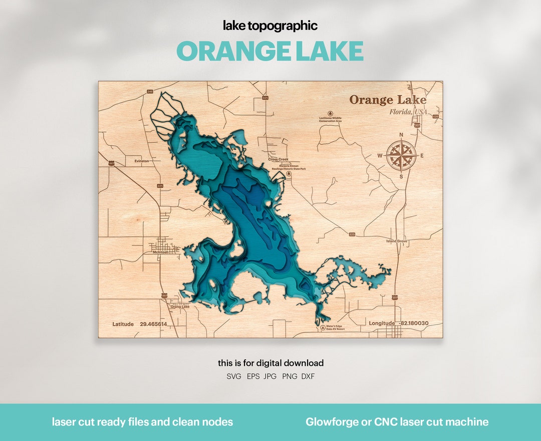 Lake House Decor, Orange Lake Map SVG, Wood Wall Decor Gift ...