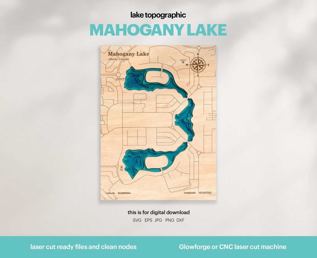 Lake House Decor, Mahogany Lake Map SVG, Wood Wall Decor Gift ...