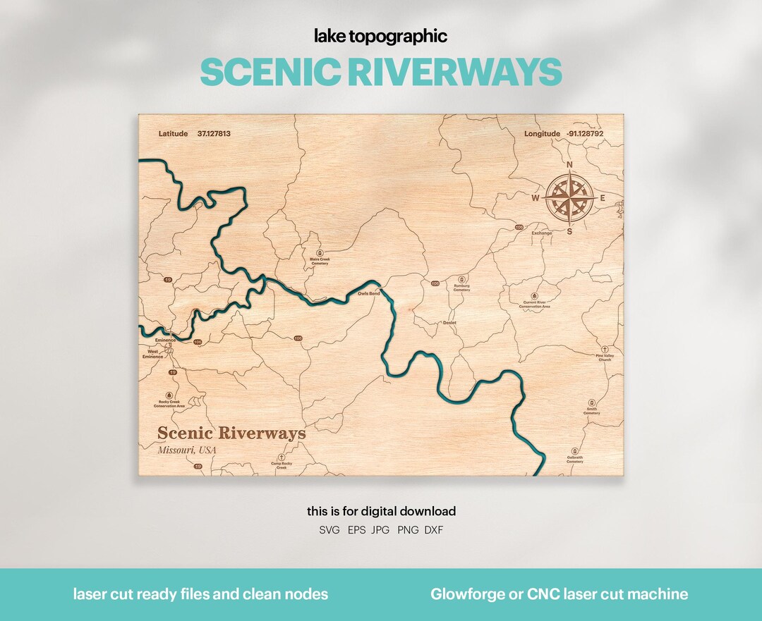 Wall House Decor, Scenic Riverways Map SVG, Wood Wall Decor Gift ...