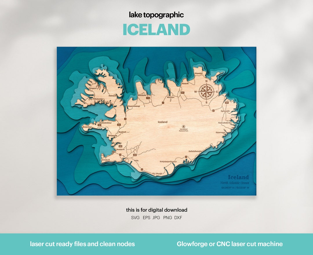 Lake House Decor, Iceland Island Map SVG, Wood Wall Decor Gift ...