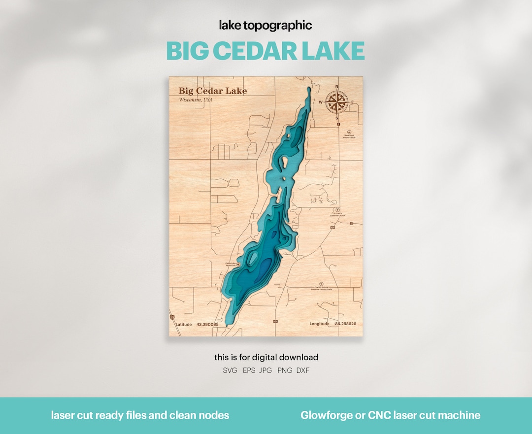 Lake House Decor, Big Cedar Lake Map SVG, Wood Wall Decor Gift ...