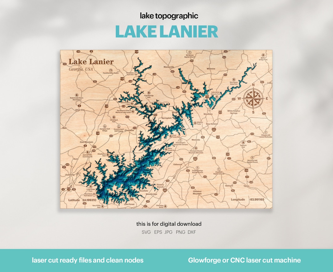 Lake Lanier Map SVG: Topographic Laser Cut File (digital Download) - Etsy