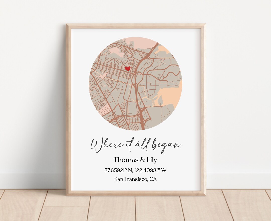 Custom Map Gift, Where It All Began, First Met Map, Couple Map ...