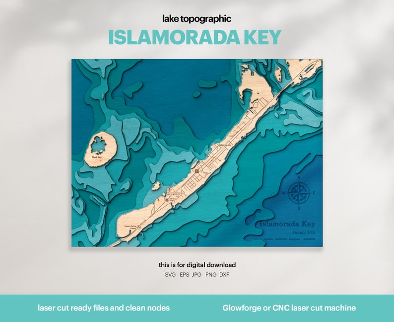Islamorada Key Florida Map SVG: 3D Topographic Laser Cut File (digital ...