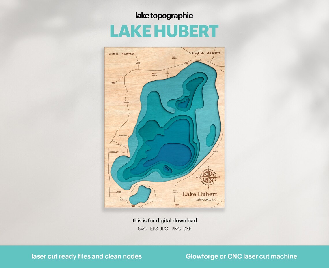 Lake Hubert Topographic Map SVG: 3D Wood Wall Art (digital Download) - Etsy