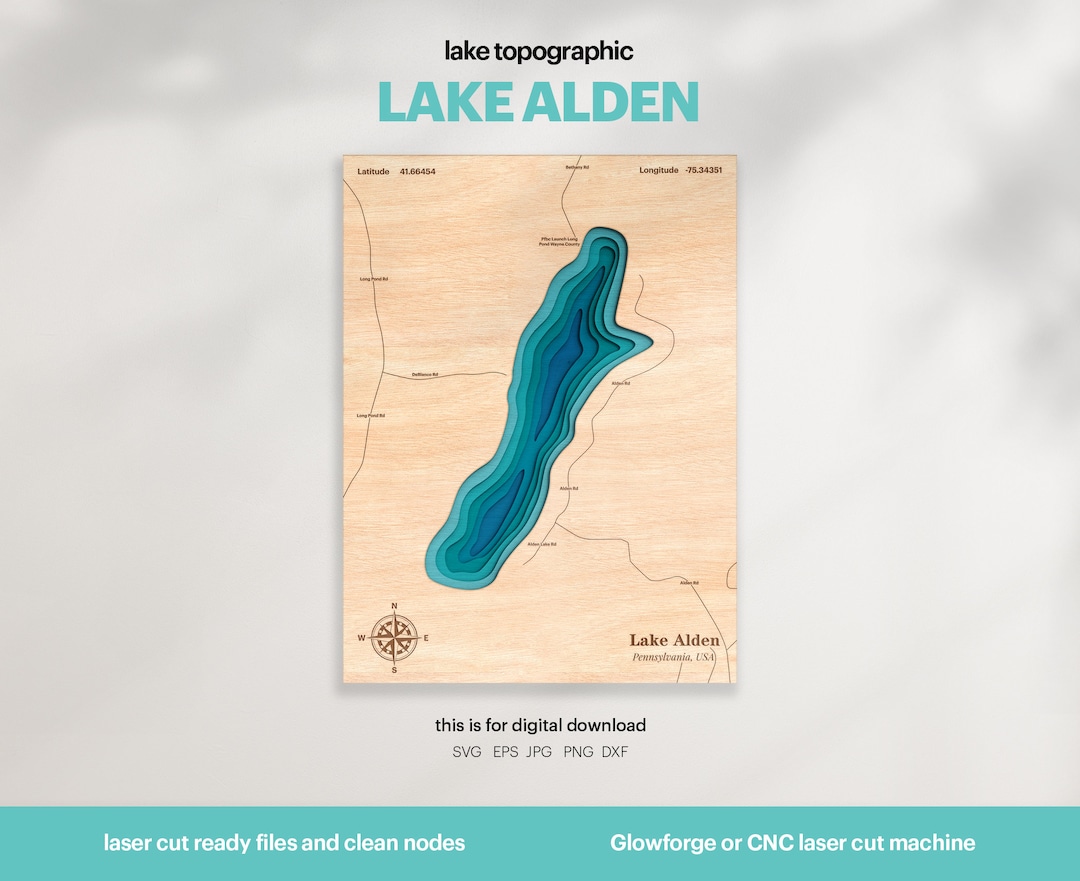 Alden Lake Map SVG: 3D Topographic Laser Cut File (digital Download) - Etsy