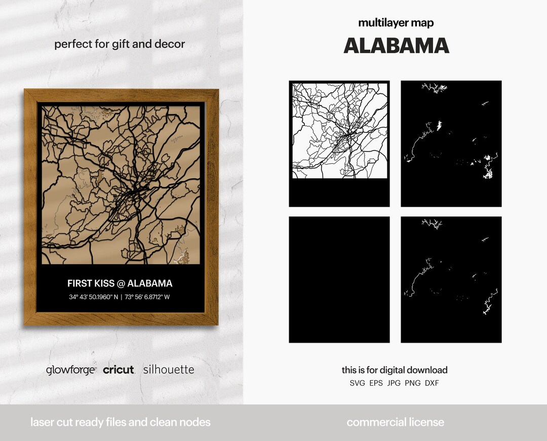 Alabama Layered City Map, City Map Wall Art, Multi Layered Street Map ...