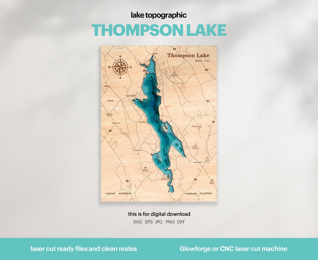 Decoración de casas en el lago, mapa SVG del lago Thompson, regalo de ...