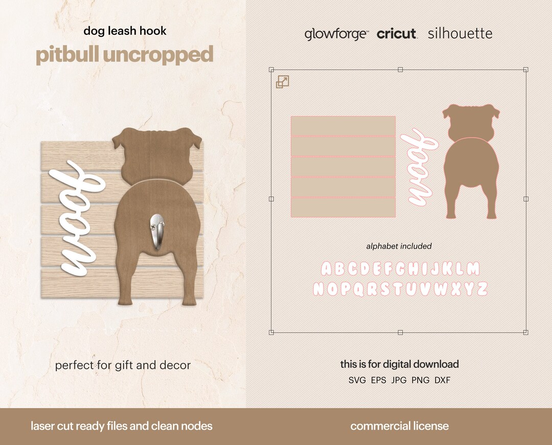 Pitbull Dog Butt Leash Hook SVG File: Uncropped Ear Silhouette (digital ...