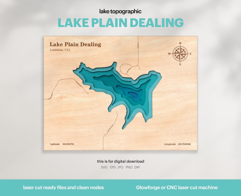 Lake Plain Dealing Topographic Map SVG: Laser Cut File (digital ...
