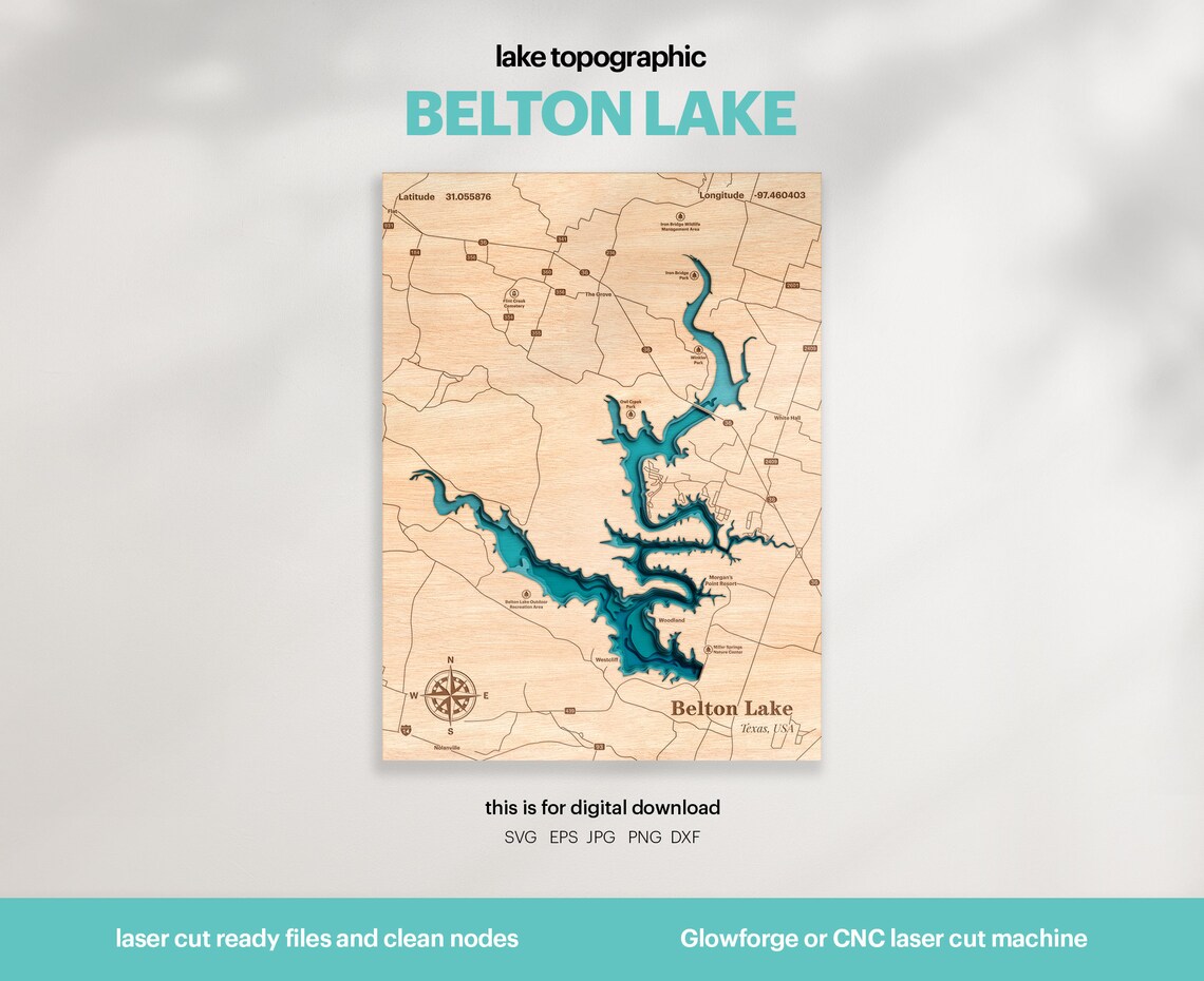 Belton Lake Topographic Map SVG: 3D Wood Wall Art (digital Download) - Etsy