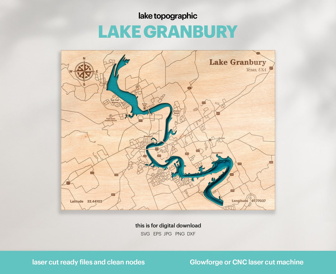 Lake Granbury Topographic Map: 3D Wood Wall Art (digital Download) - Etsy