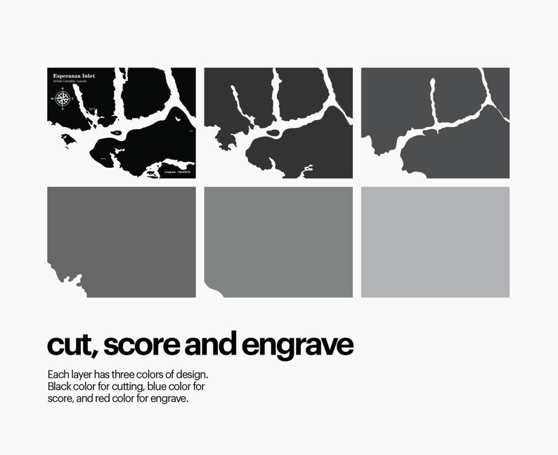 Esperanza Inlet Map SVG: 3D Topographic Laser Cut File (digital ...