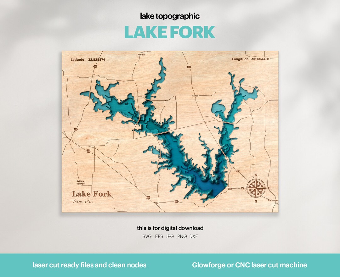 Lake House Decor, Fork Lake Map SVG, Wood Wall Decor Gift, Topographic ...