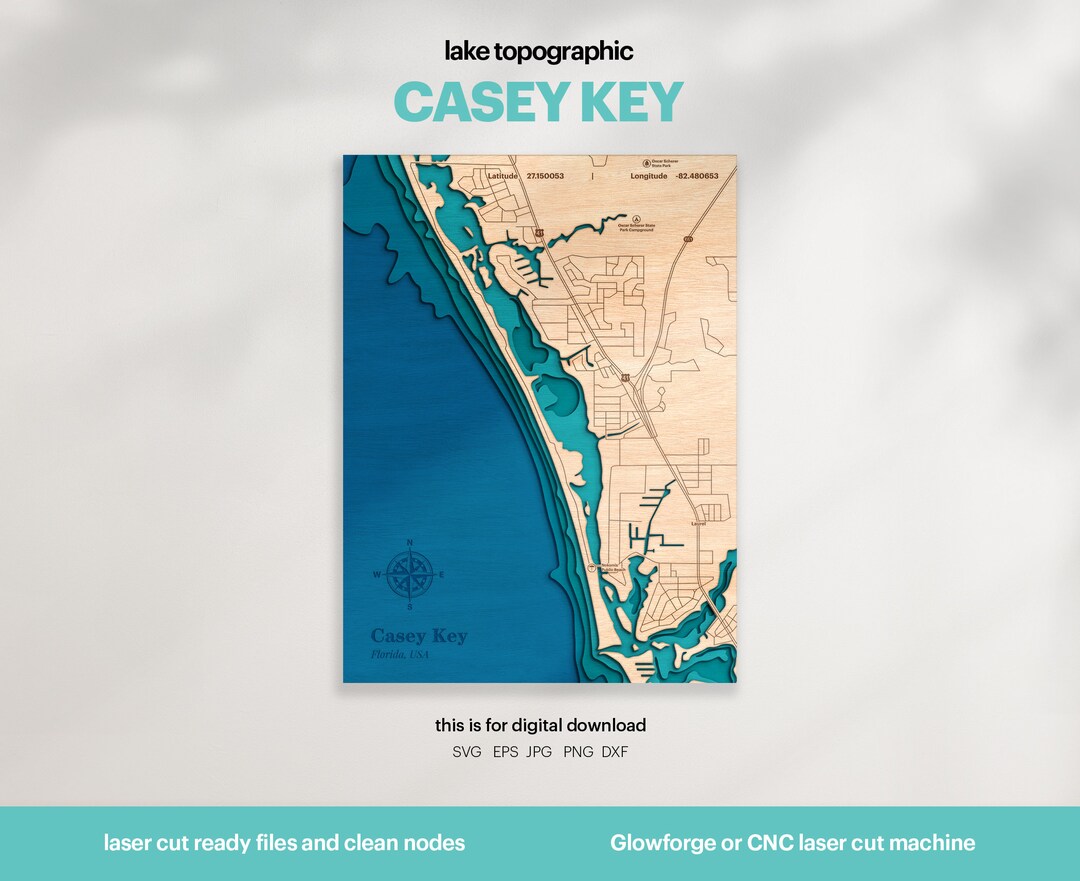 Lake House Decor, Casey Key Map SVG, Wood Wall Decor Gift, Topographic ...