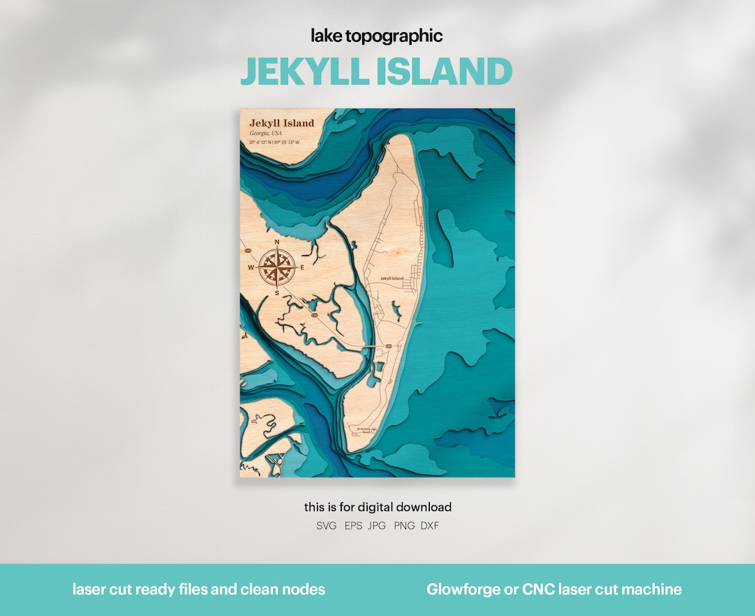 Lake House Decor, Jekyll Island Map SVG, Wood Wall Decor Gift, Topographic, 3D Custom Maps ...