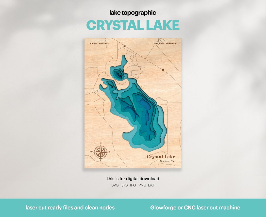 Lake House Decor, Crystal Lake Map SVG, Wood Wall Decor Gift ...