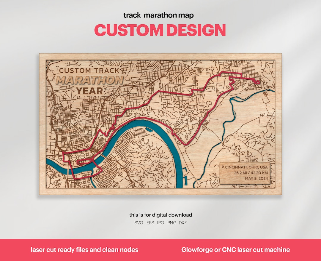 Custom Marathon Track Map SVG: Laser Cut Running Race Gift (digital ...