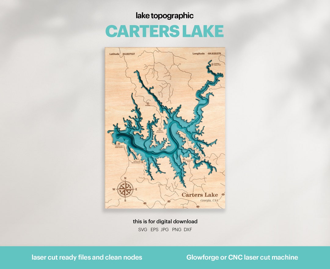 Lake House Decor, Carters Lake Map SVG, Wood Wall Decor Gift ...