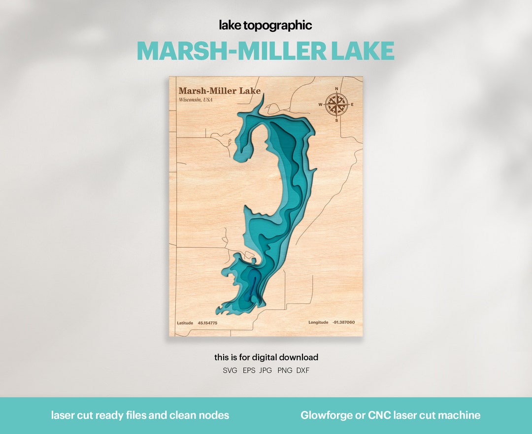 Lake House Decor, Marsh Miller Lake Map SVG, Wood Wall Decor Gift ...