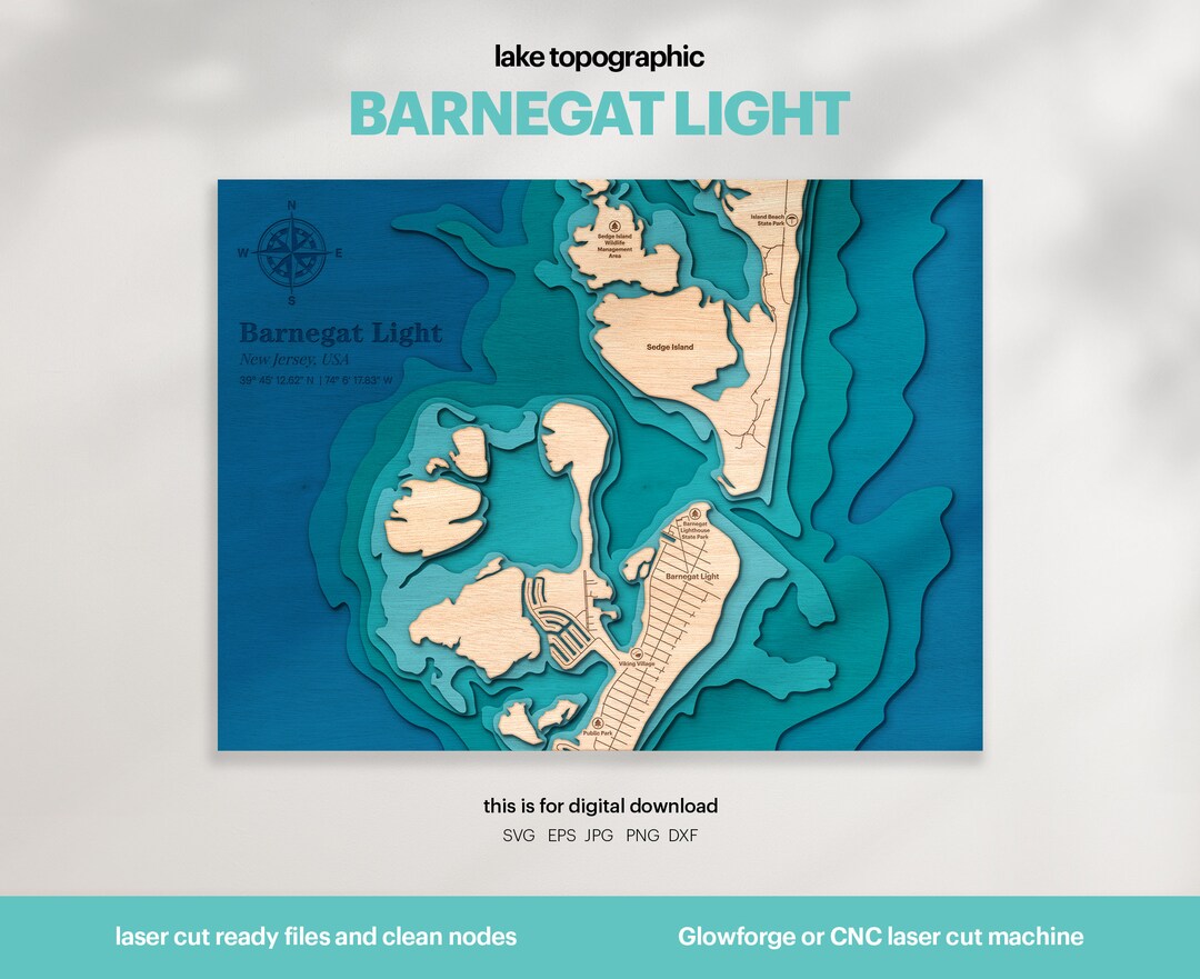 Barnegat Light Topographic Map SVG: 3D Wood Wall Art (digital Download ...