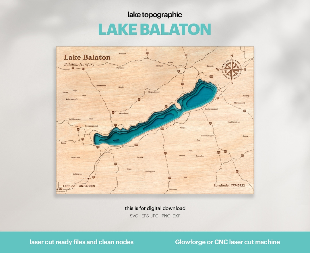 Lake House Decor, Balaton Lake Map SVG, Wood Wall Decor Gift ...