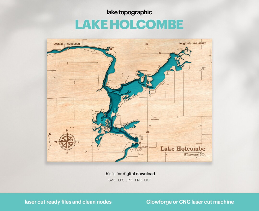 Holcombe Lake Map SVG: 3D Topographic Laser Cut File (digital Download ...