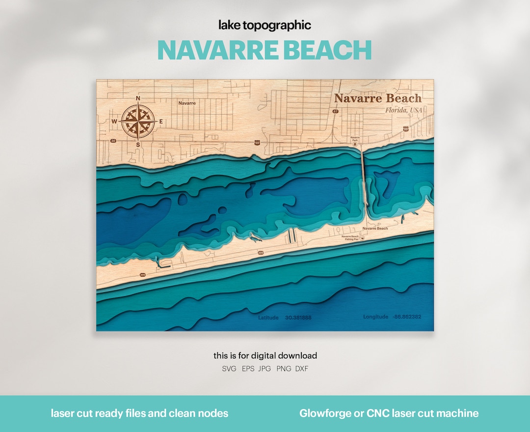 Lake House Decor, Navarre Beach Map SVG, Wood Wall Decor Gift ...