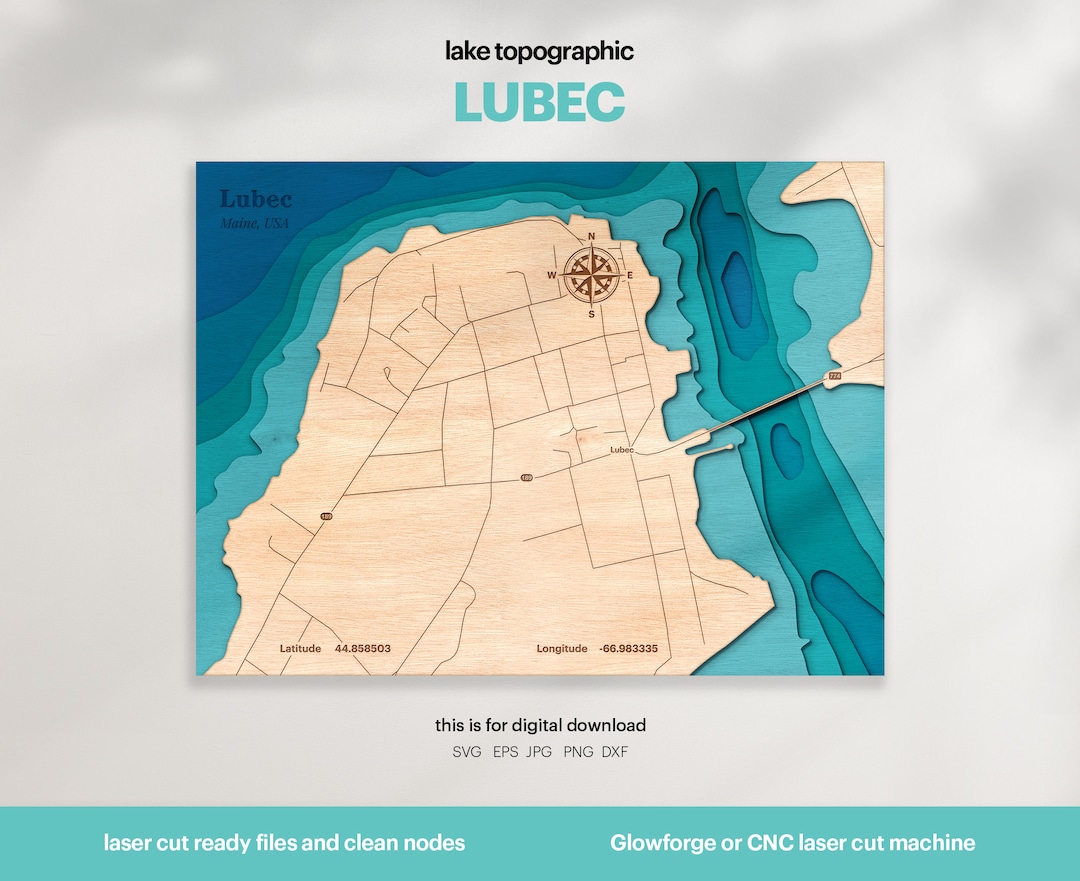 Lake House Decor, Lubec Maine Map SVG, Wood Wall Decor Gift ...