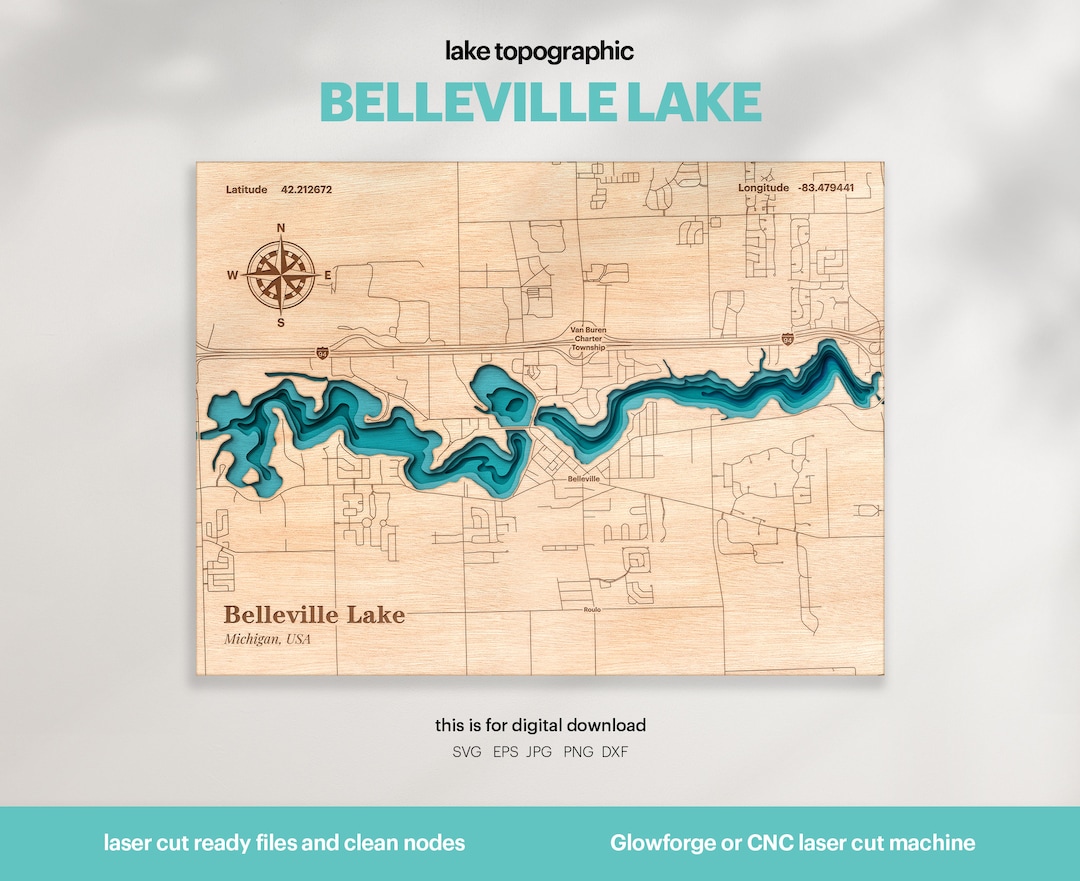 Belleville Lake Topographic Map SVG: 3D Wood Wall Art (digital Download ...