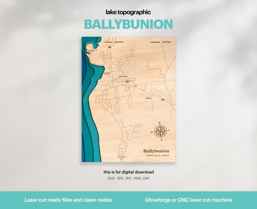 Lake House Decor, Ballybunion County Map SVG, Wood Wall Decor Gift ...