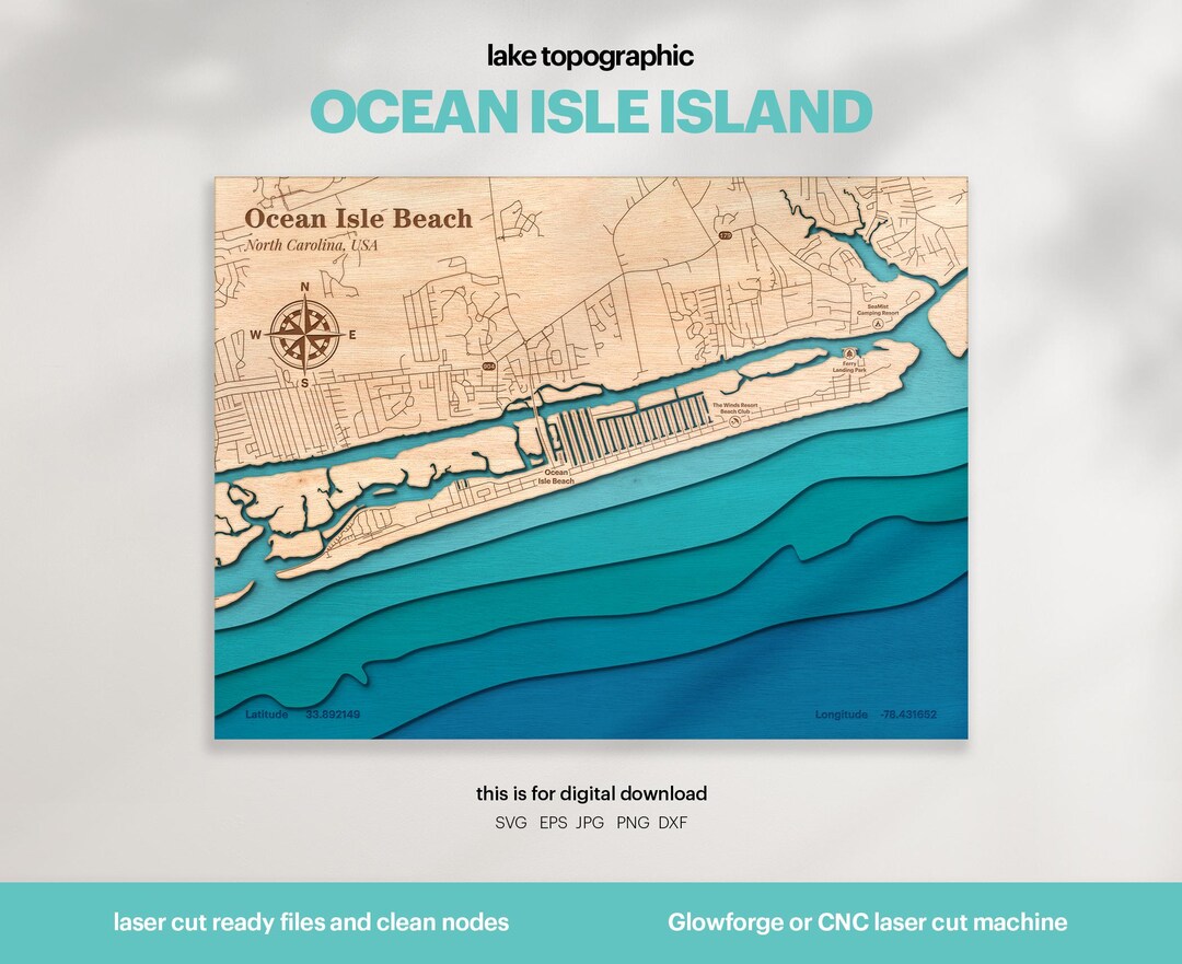 Lake House Decor, Ocean Isle Island Map SVG, Wood Wall Decor Gift ...