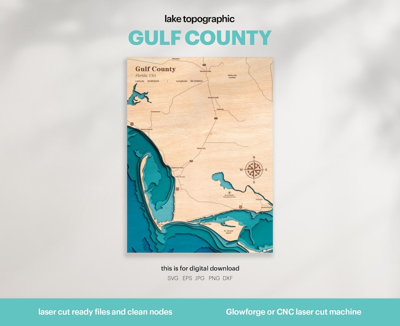 Gulf County Topographic Map SVG: Lake House Decor (digital Download) - Etsy