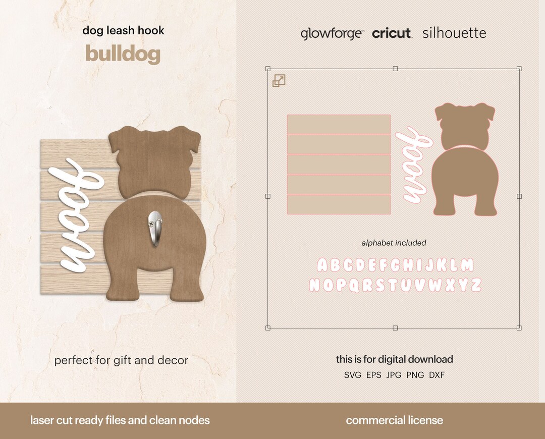 Bulldog Butt Leash Hook SVG: Dog Silhouette File (digital Download) - Etsy