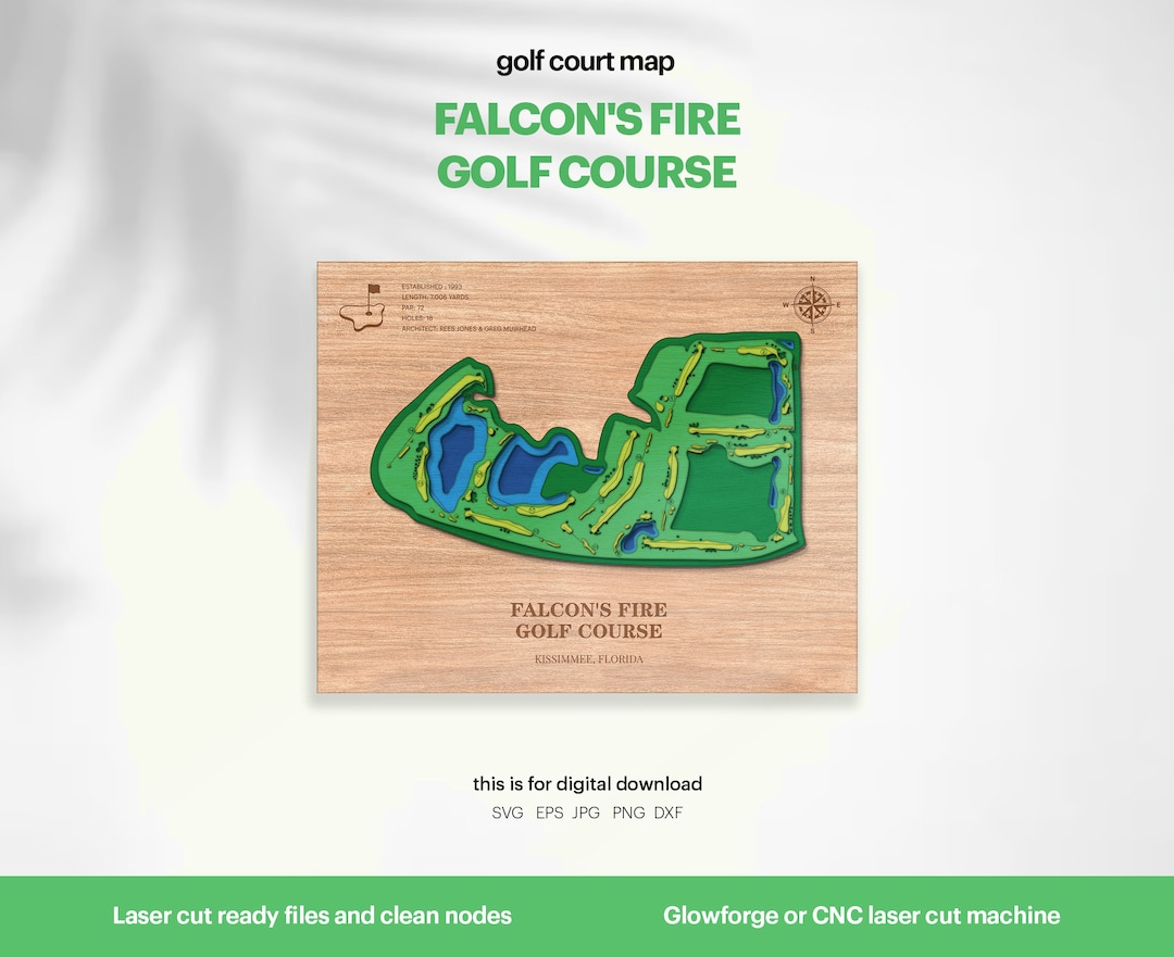 Falcon Golf Course Map, Golf Map, Gift for Golfer, Wood Map Layered ...