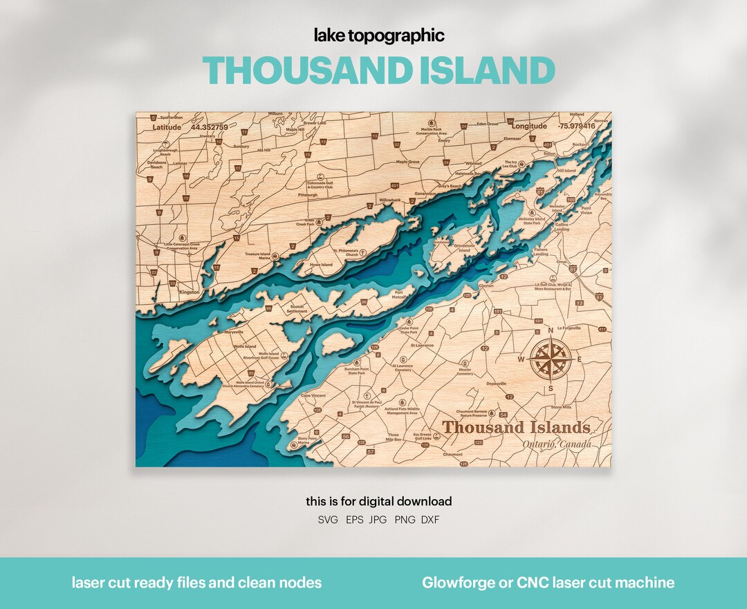 Lake House Decor, Thousand Island Map SVG, Wood Wall Decor Gift ...