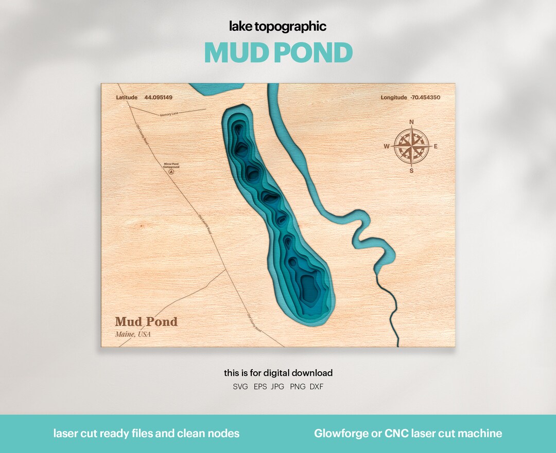 Mud Pond Topographic Map SVG: Lake House Decor, Laser Cut File (digital ...