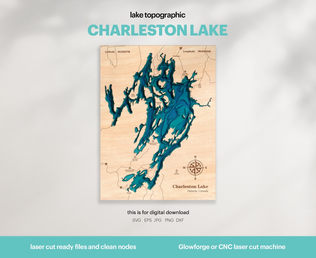 Charleston Lake Topographic Map SVG: Laser Cut File (digital Download ...