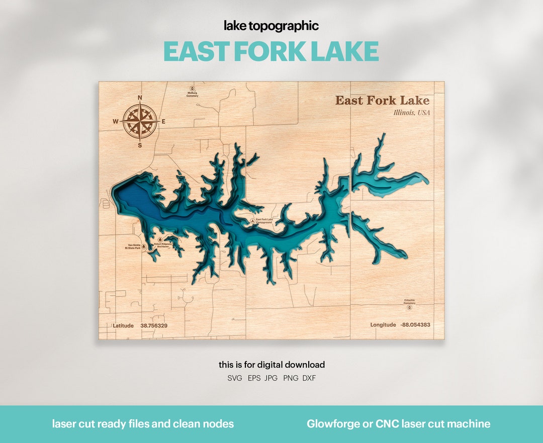 Lake House Decor, East Fork Lake Map SVG, Wood Wall Decor Gift ...