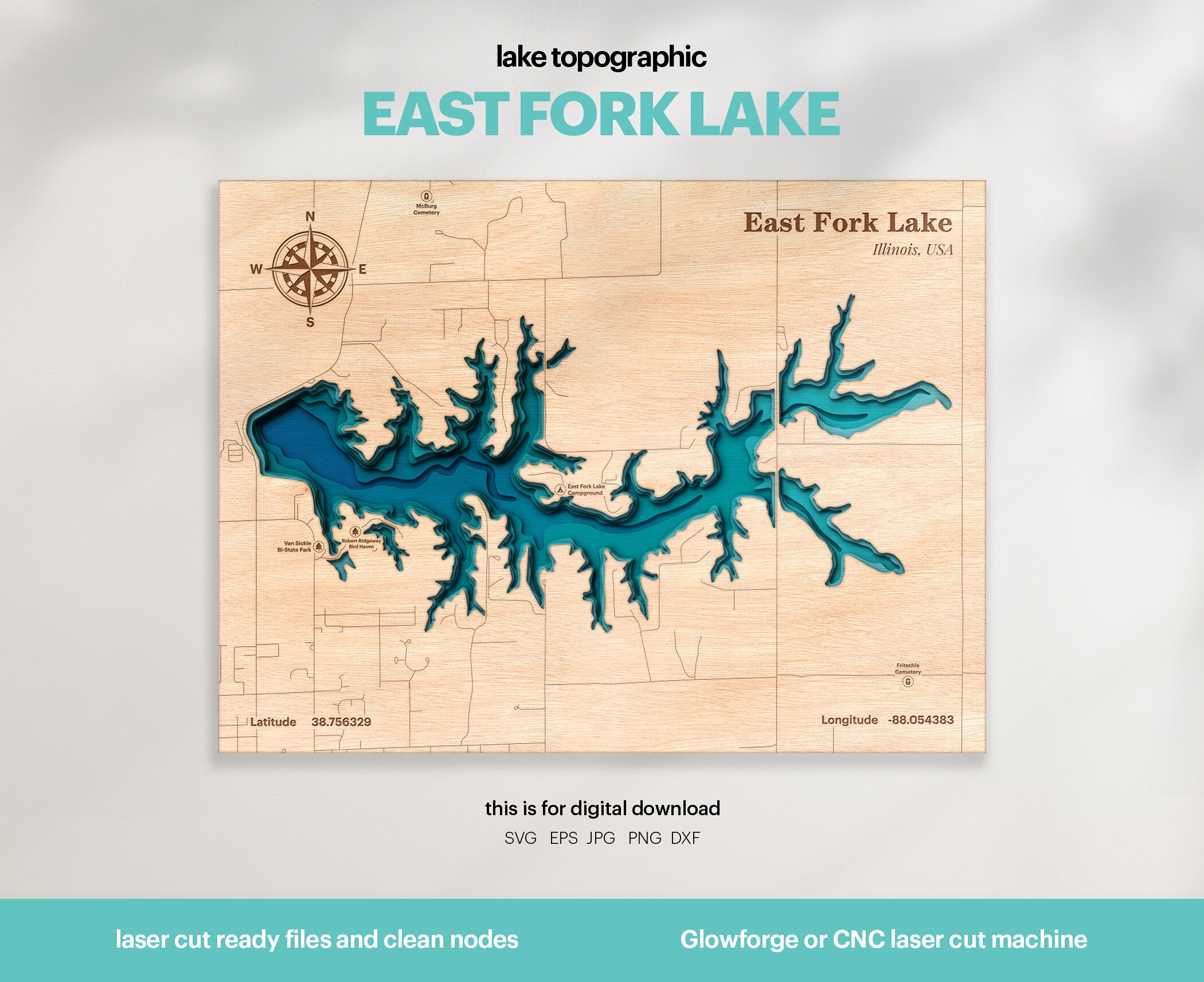 Lake House Decor, East Fork Lake Map SVG, Wood Wall Decor Gift ...