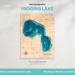Lake House Decor, Higgins Lake Map SVG, Wood Wall Decor Gift ...