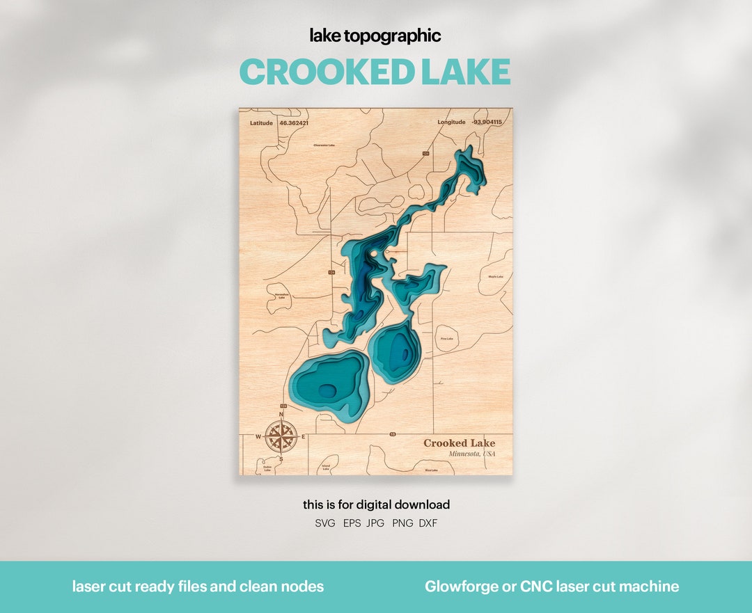 Lake House Decor, Crooked Lake Map SVG, Wood Wall Decor Gift ...
