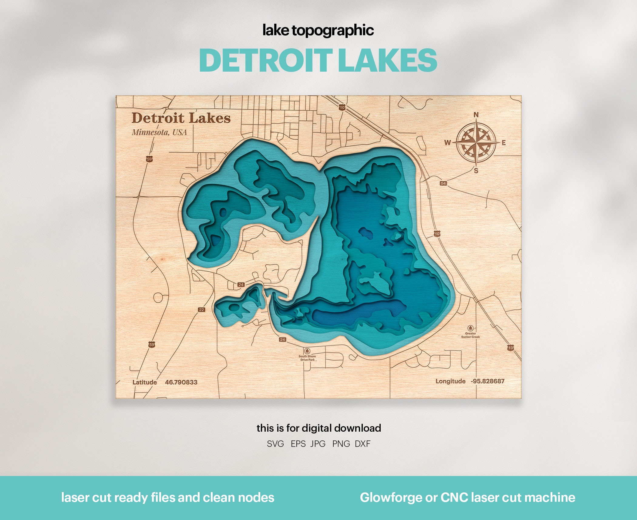Lake House Decor, Detroit Lake Map SVG, Wood Wall Decor Gift ...