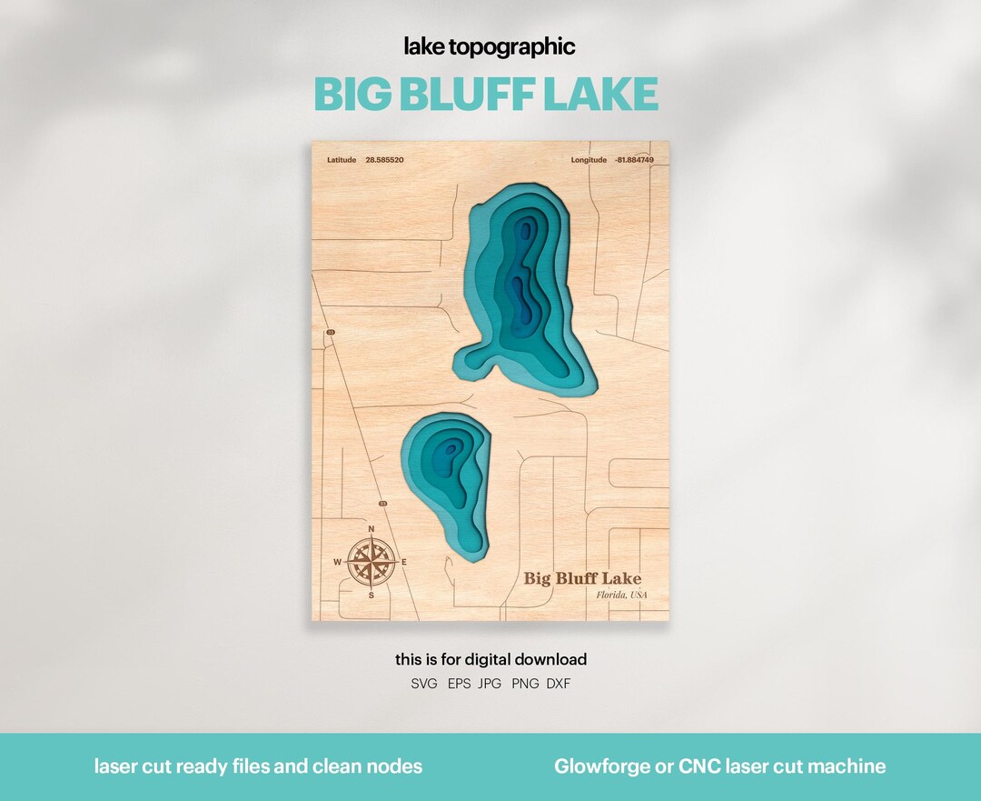 Lake House Decor, Big Bluff Lake Map SVG, Wood Wall Decor Gift ...