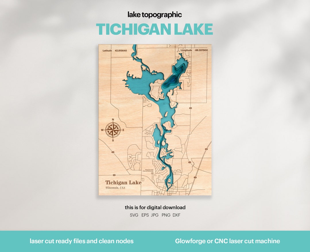 Lake House Decor, Tichigan Lake Map SVG, Wood Wall Decor Gift ...