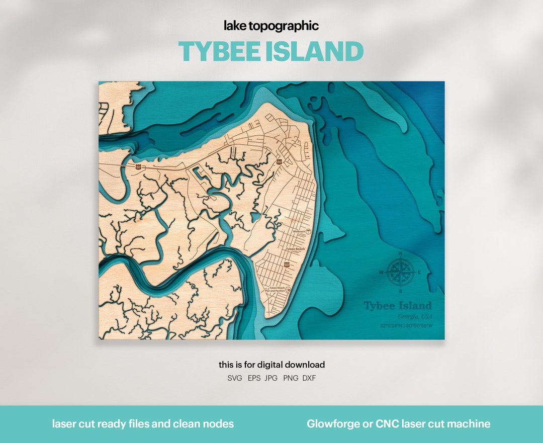 Lake House Decor, Tybee Island Map SVG, Wood Wall Decor Gift ...