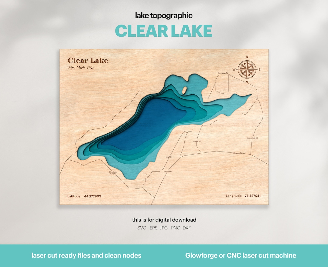 Clear Lake Topographic Map SVG: 3D Wood Wall Art (digital Download) - Etsy
