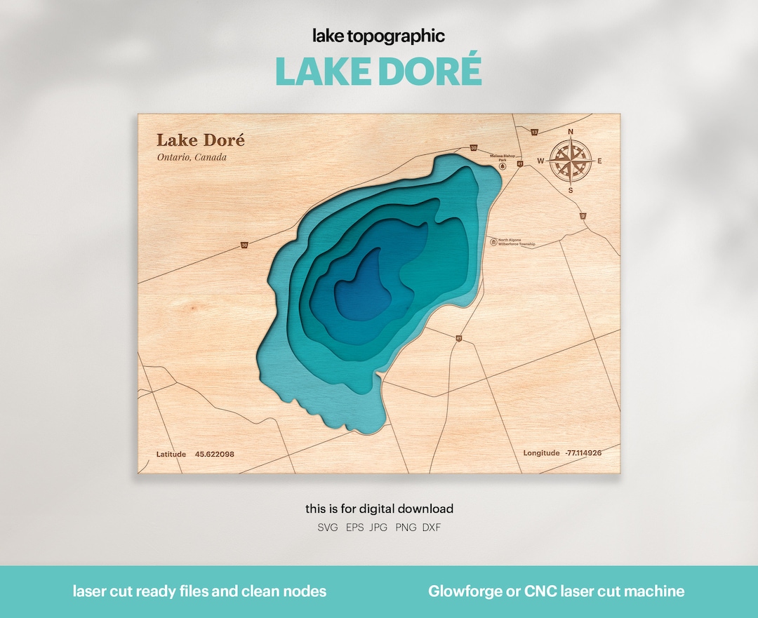 Lake House Decor, Dore Lake Map SVG, Wood Wall Decor Gift, Topographic ...
